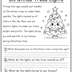 Christmas Reading Comprehension Printable - Kindergarten - First Grade ...