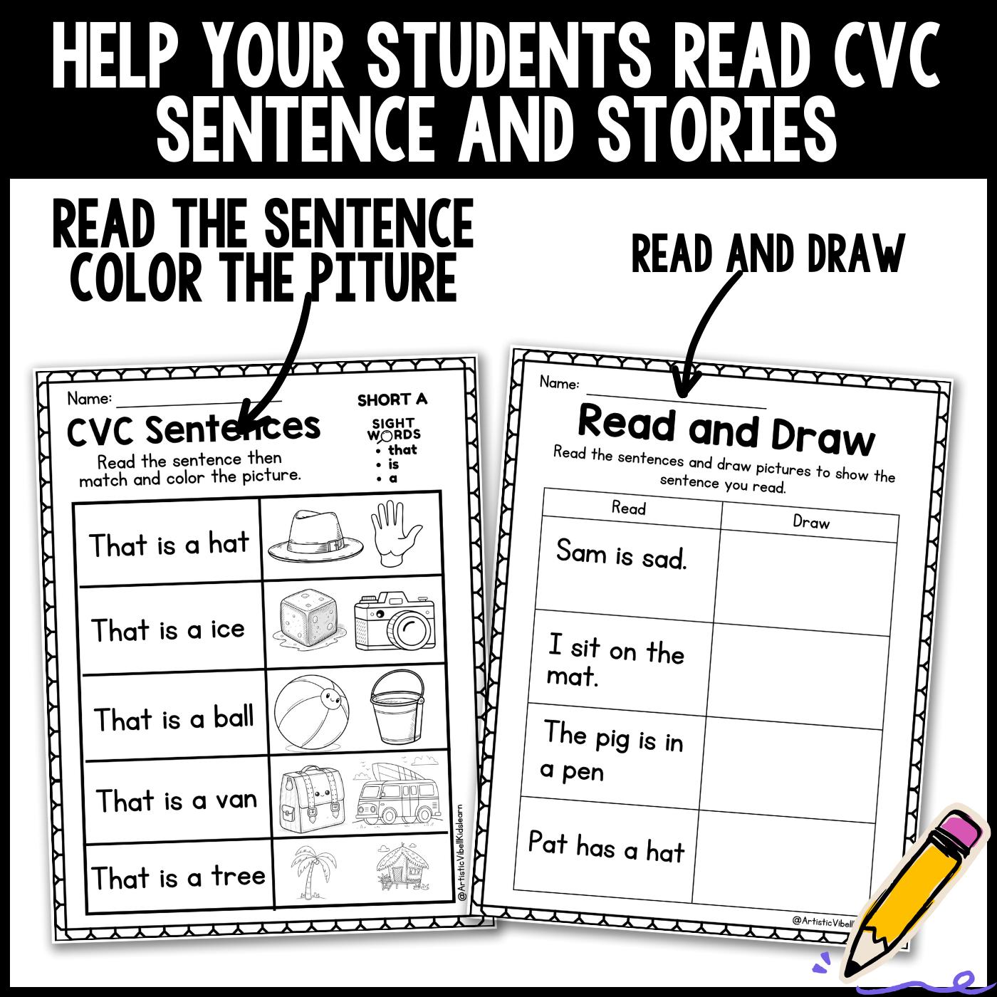 Cvc Word Fluency Worksheets 1st Grade Sentences Cvc Reading Printable ...