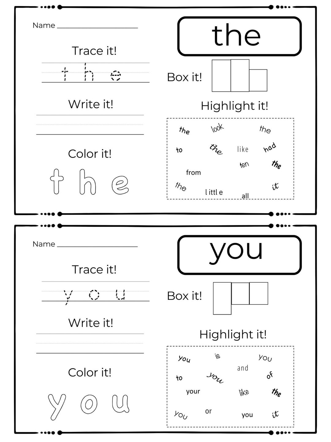 100 Engaging Sight Word Activity Worksheets for Kids Sight Word High ...