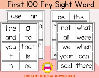 100 Printable Fry's First Hundred Sight Word Flashcards Kindergarten ...