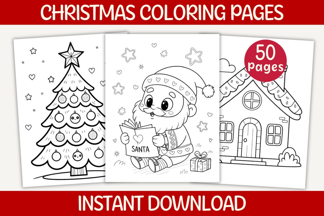 50 Christmas Coloring Pages for Kids | Holiday Activity Book (digital ...