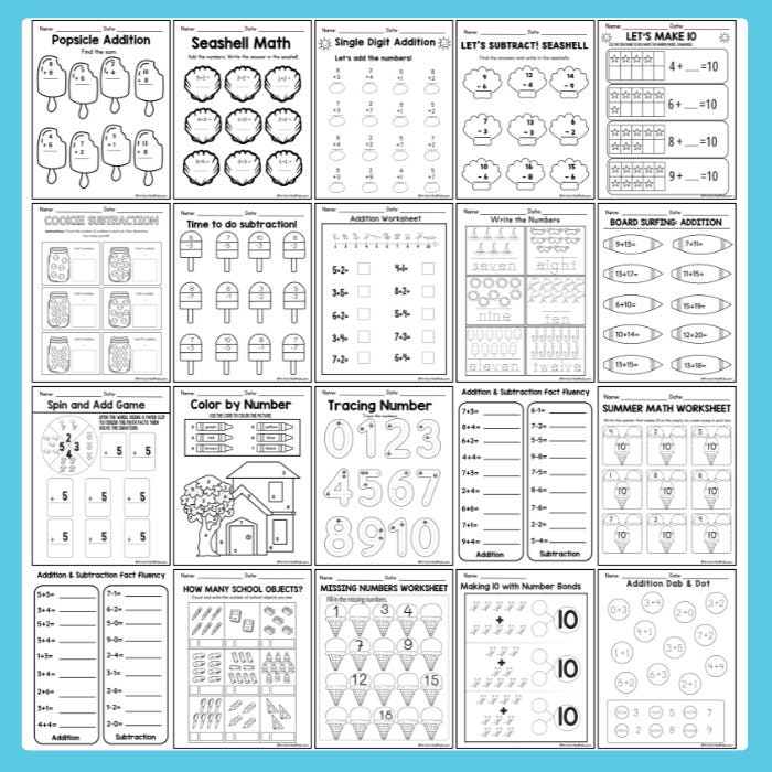 55 Kindergarten Summer Review Worksheets Printable Homeschool Engaging ...