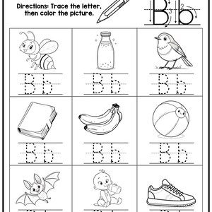 Alphabet Beginning Sounds Worksheets Letters Color & Trace Handwriting ...