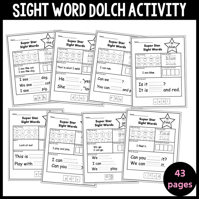 Dolch Sight Word 40 Dolch Pre-primer Worksheet Reading High Frequency ...