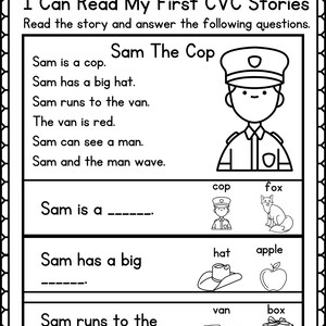 Phonics Worksheets My First CVC Sentences for Kindergarten and First ...