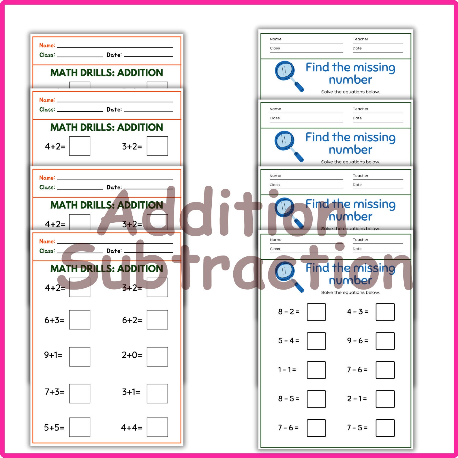 30 Math Worksheets Printable Instant Download Addition - Etsy