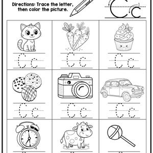 Alphabet Beginning Sounds Worksheets Letters Color & Trace Handwriting ...