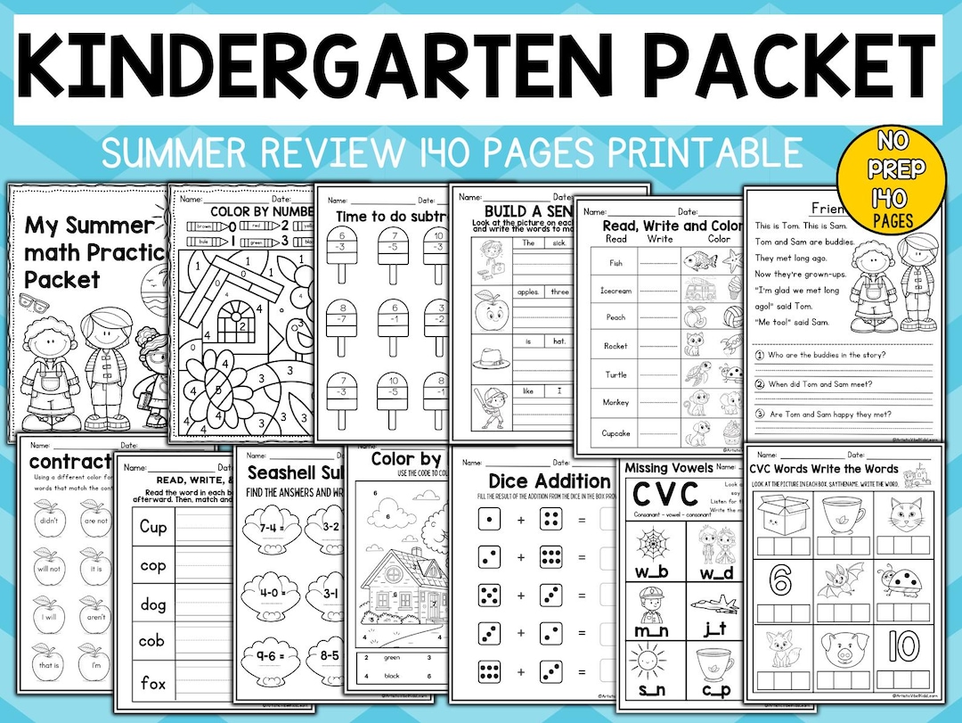 140 Kindergarten Summer Worksheet Packet Activity Bundle End of the ...