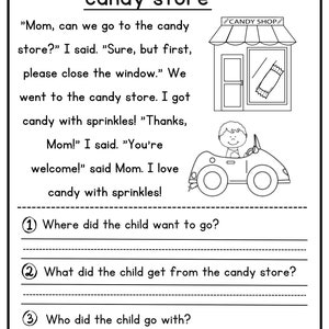 50 Kindergarten 1st Grade Reading Comprehension Passages Worksheets ...