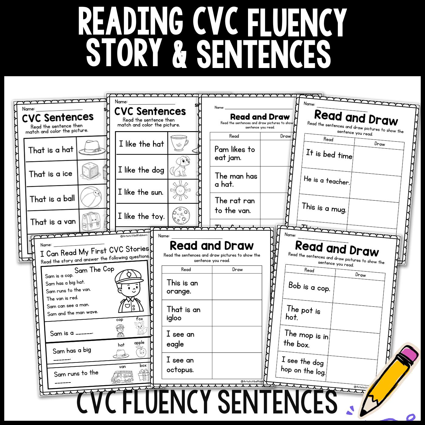 Cvc Word Fluency Worksheets 1st Grade Sentences Cvc Reading Printable ...