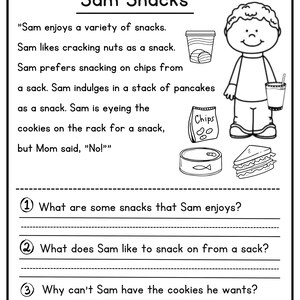 50 Kindergarten 1st Grade Reading Comprehension Passages Worksheets ...