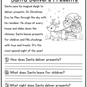 50 Christmas Reading Comprehension Printable - Kindergarten - First ...