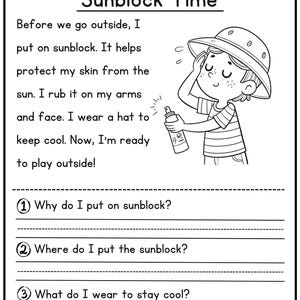 50 Summer Reading Comprehension Passages Kindergarten 1st Grade ...