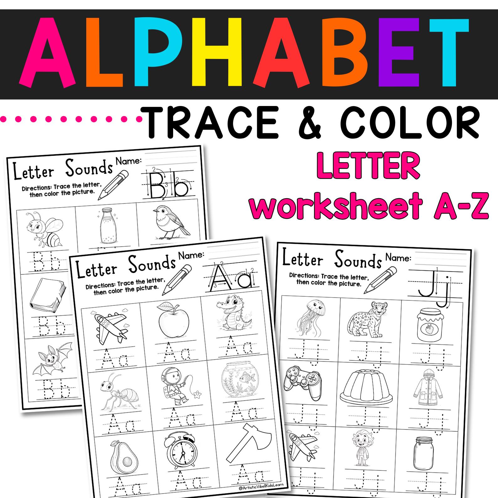 Alphabet Beginning Sounds Worksheets Letters Color & Trace Handwriting ...
