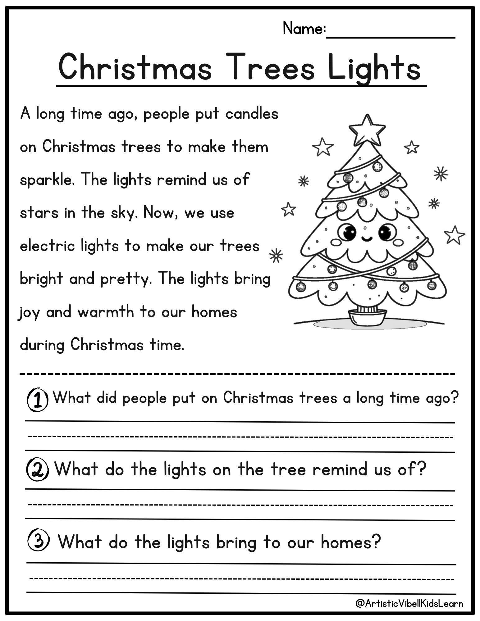 50 Christmas Reading Comprehension Printable - Kindergarten - First ...