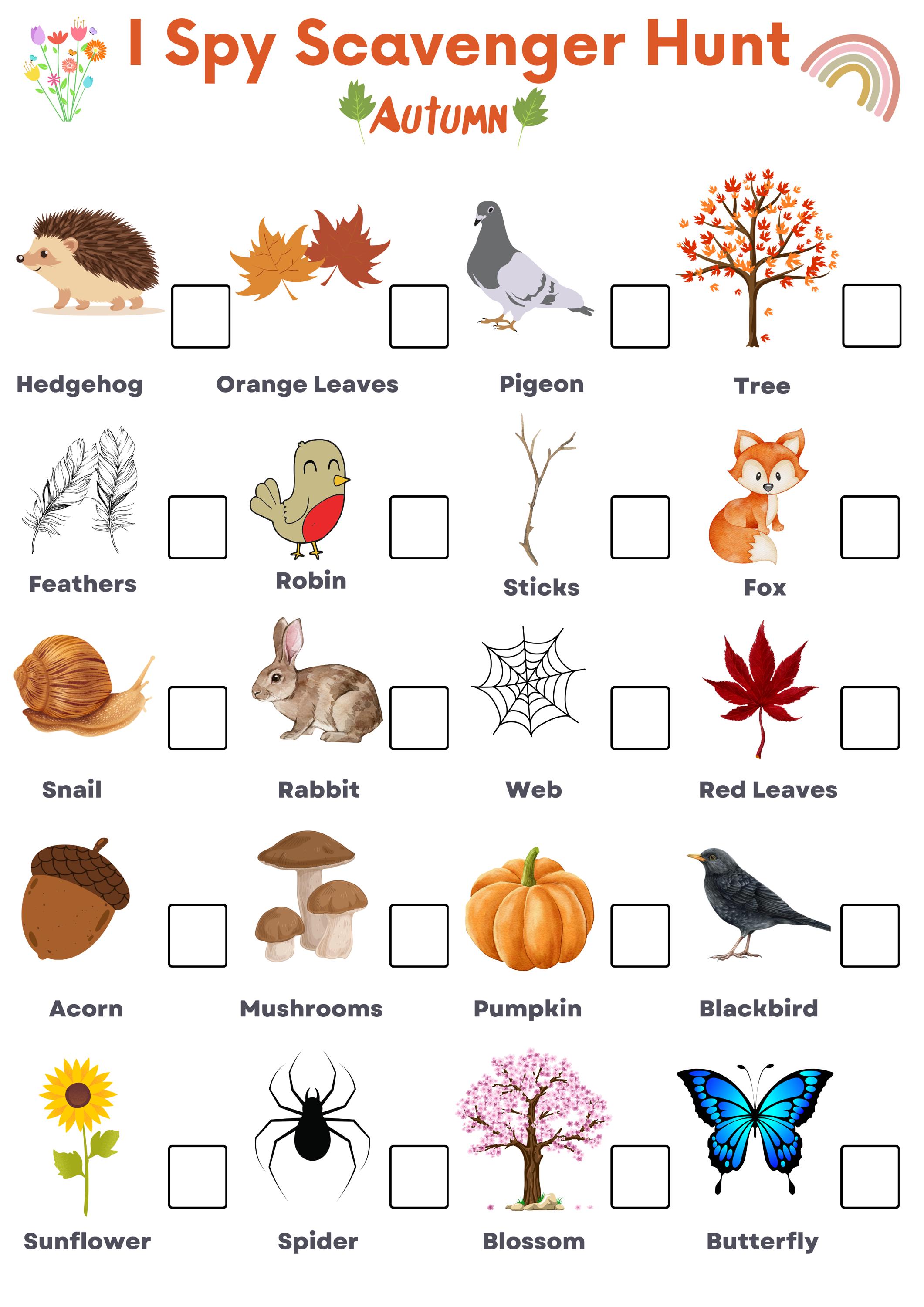 Autumn I Spy Scavenger Hunt for Kids Scavenger Hunt Games for Kids ...