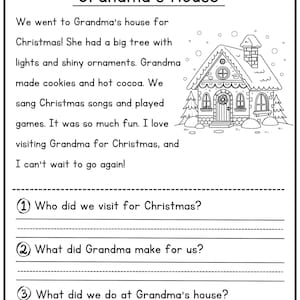 50 Christmas Reading Comprehension Printable - Kindergarten - First ...