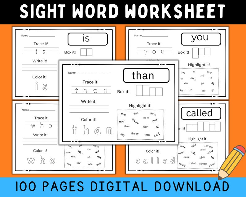100 Sight Word Worksheet Fry Sight Words Prek-1st Grade Engaging 100 ...
