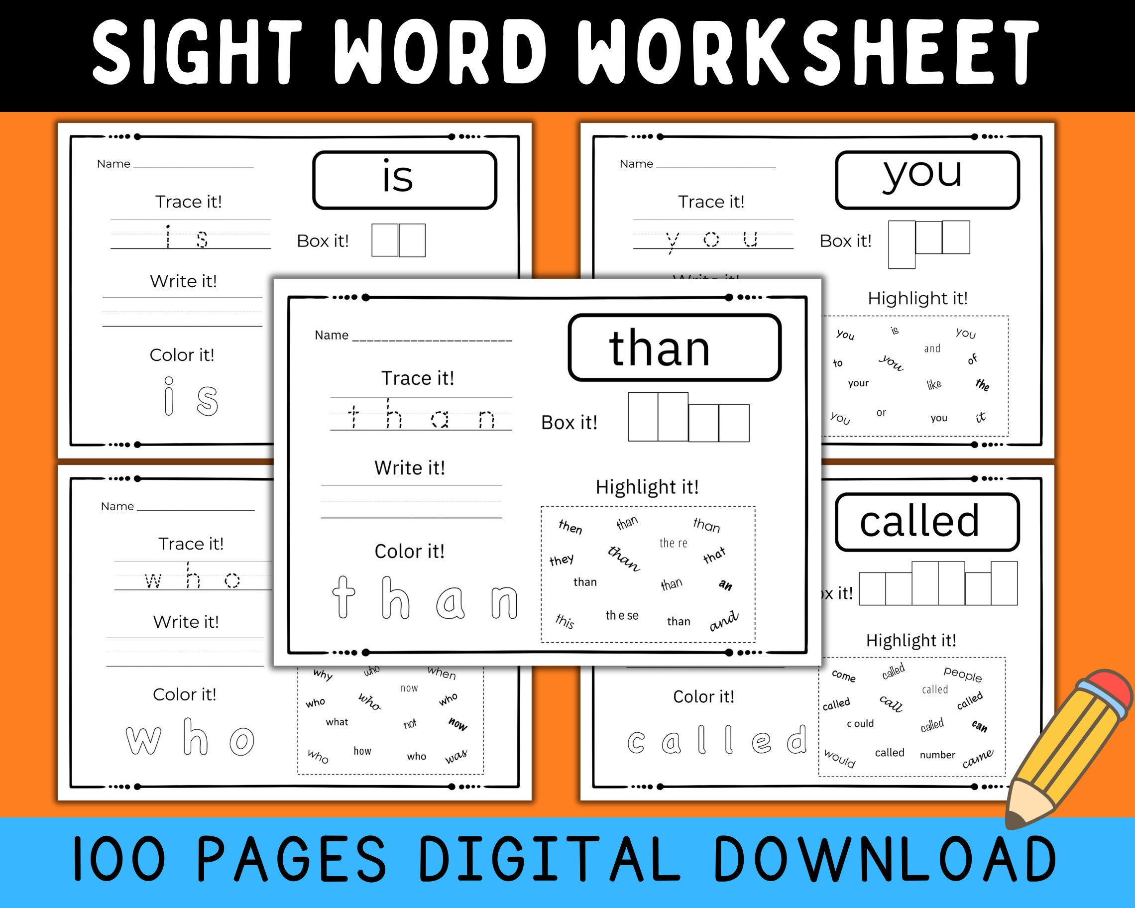 100 Sight Word Worksheet Fry Sight Words Prek-1st Grade Engaging 100 ...