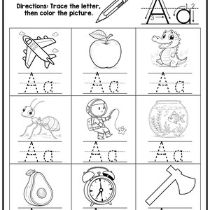 Alphabet Beginning Sounds Worksheets Letters Color & Trace Handwriting ...