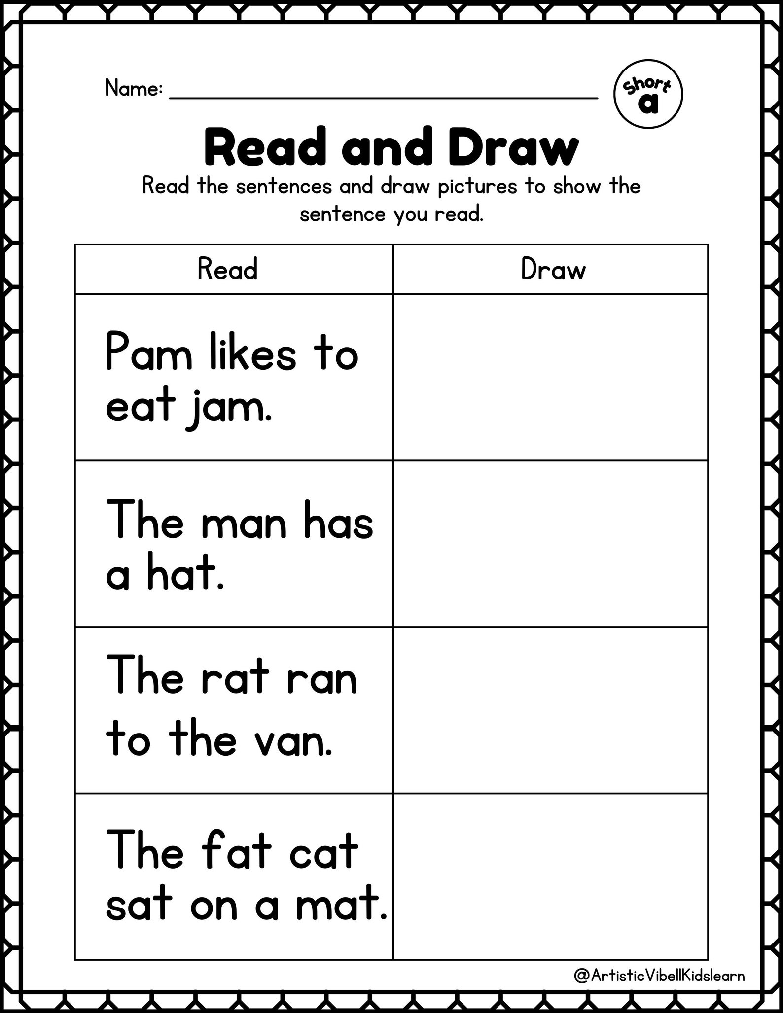 Phonics Worksheets My First CVC Sentences for Kindergarten and First ...