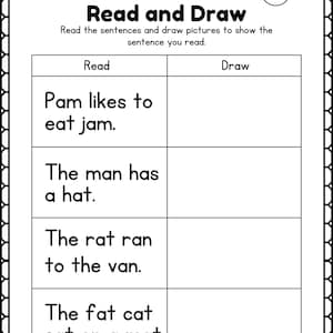 Phonics Worksheets My First CVC Sentences for Kindergarten and First ...
