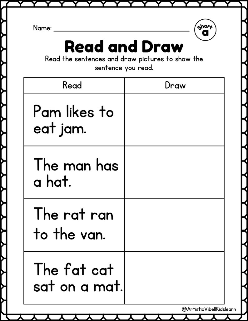 Phonics Worksheets My First CVC Sentences for Kindergarten and First ...