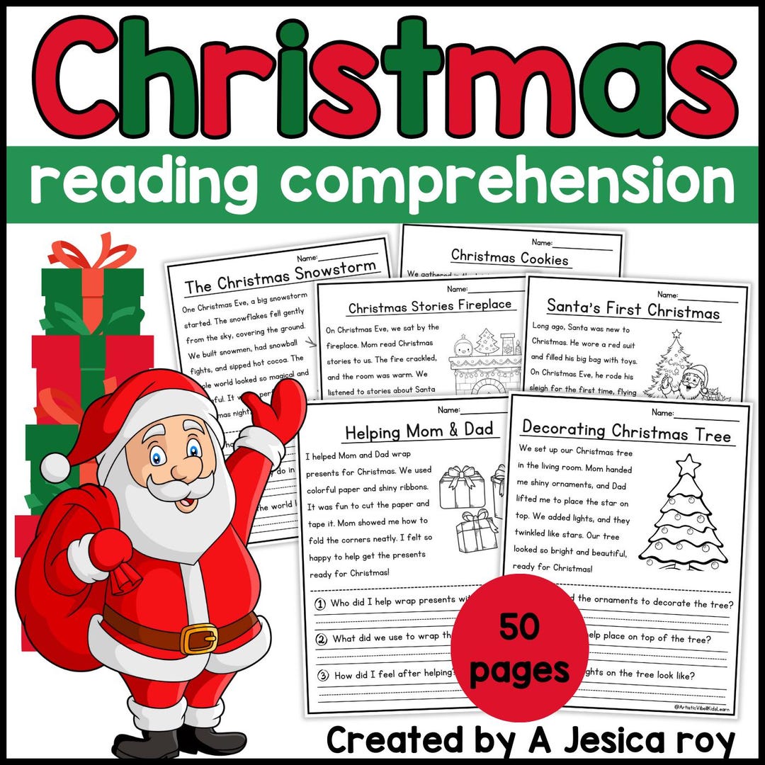 50 Christmas Reading Comprehension Printable - Kindergarten - First ...
