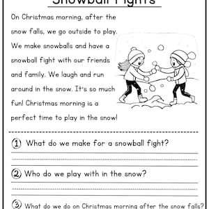 50 Christmas Reading Comprehension Printable - Kindergarten - First ...