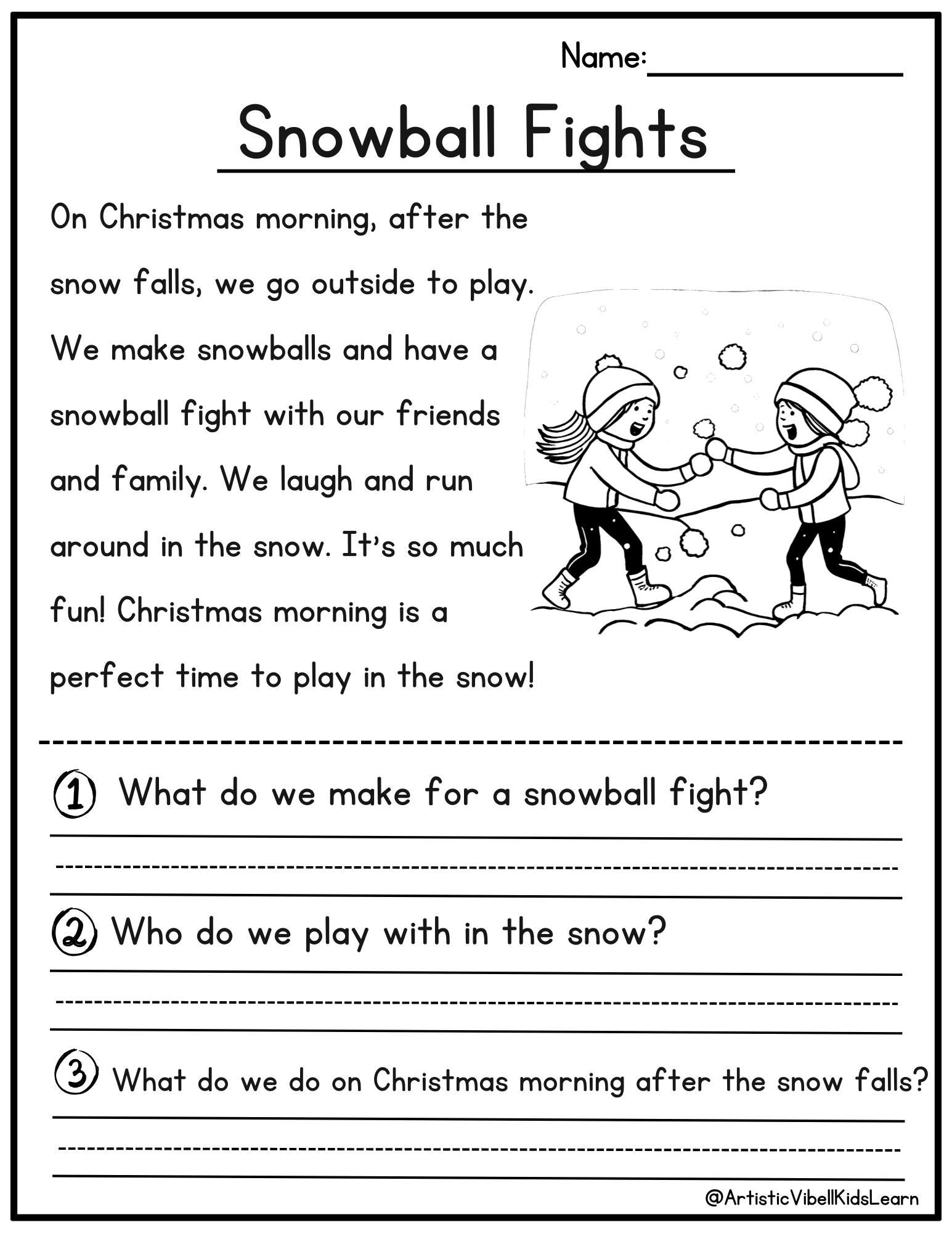 Christmas Reading Worksheets For First Grade