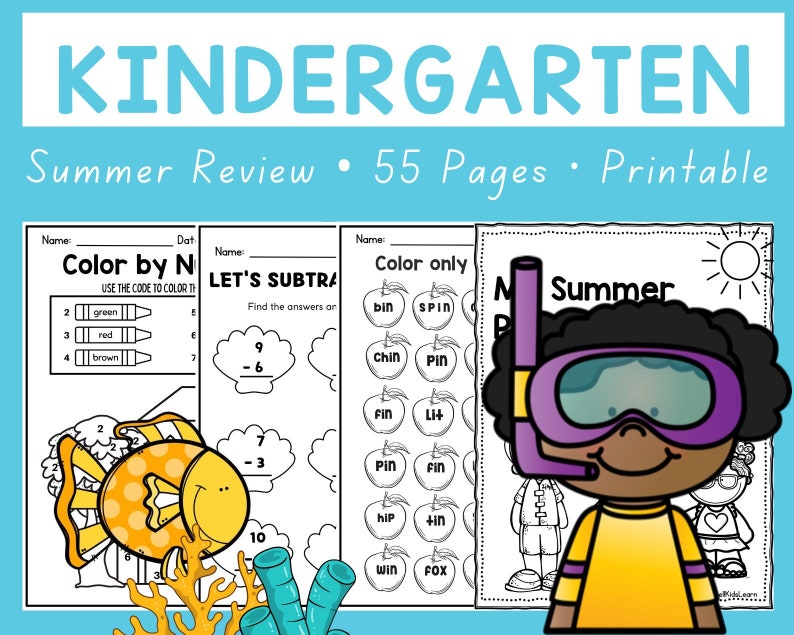 55 Kindergarten Summer Review Worksheets Printable Homeschool Engaging ...