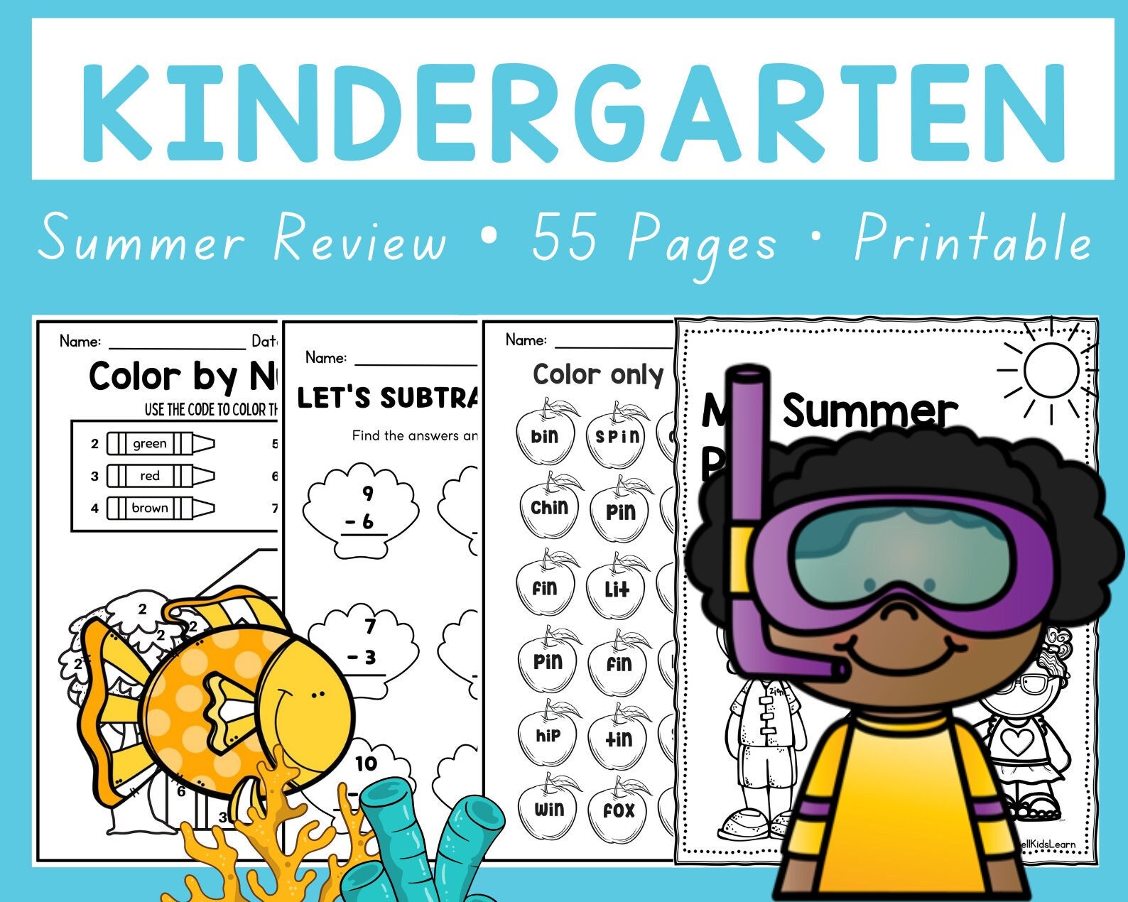 55 Kindergarten Summer Review Worksheets Printable Homeschool Engaging ...