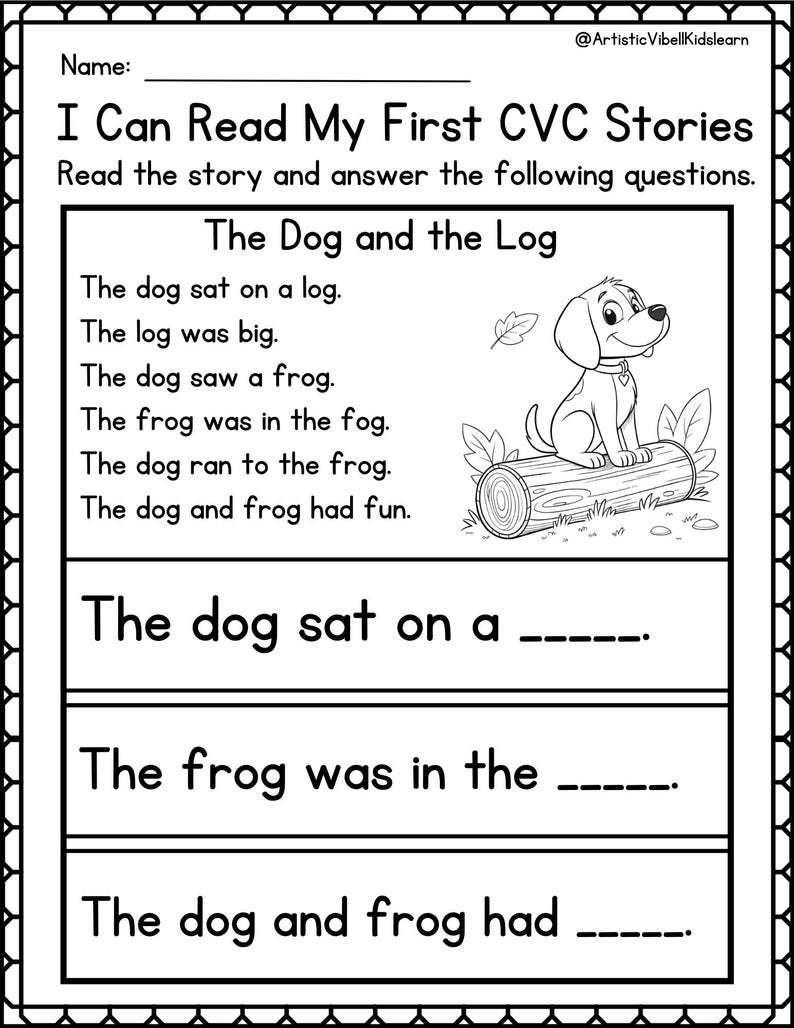 Phonics Worksheets My First CVC Sentences for Kindergarten and First ...