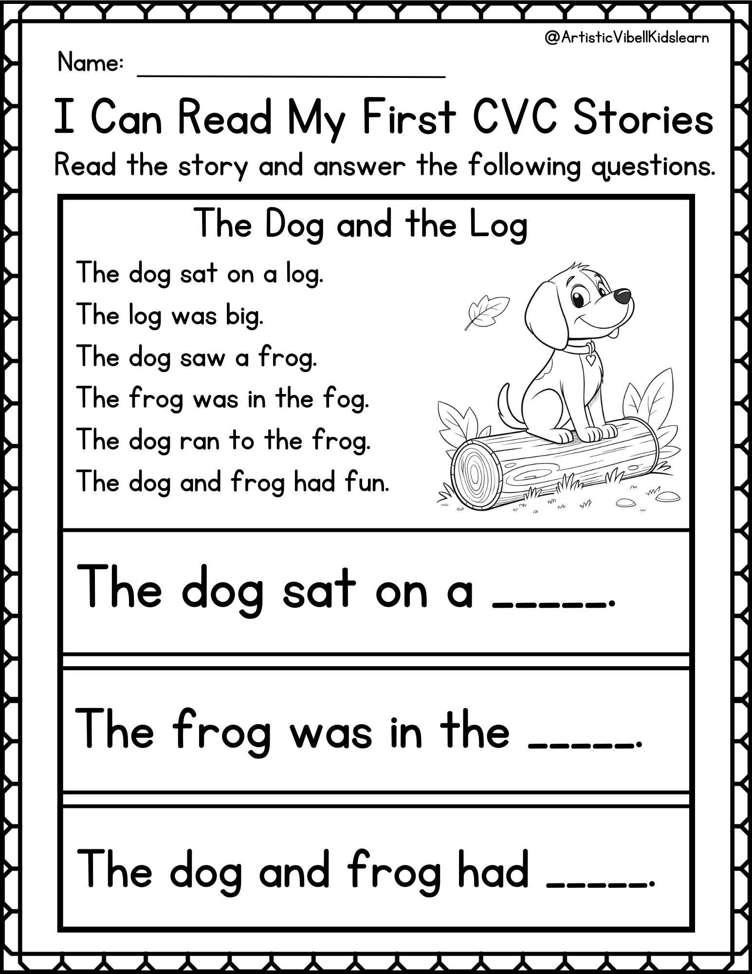 Phonics Worksheets My First CVC Sentences for Kindergarten and First ...