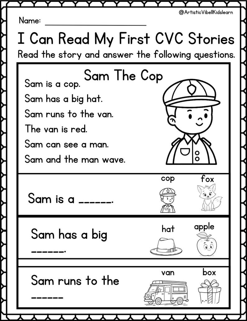 Cvc Word Fluency Worksheets 1st Grade Sentences Cvc Reading Printable ...