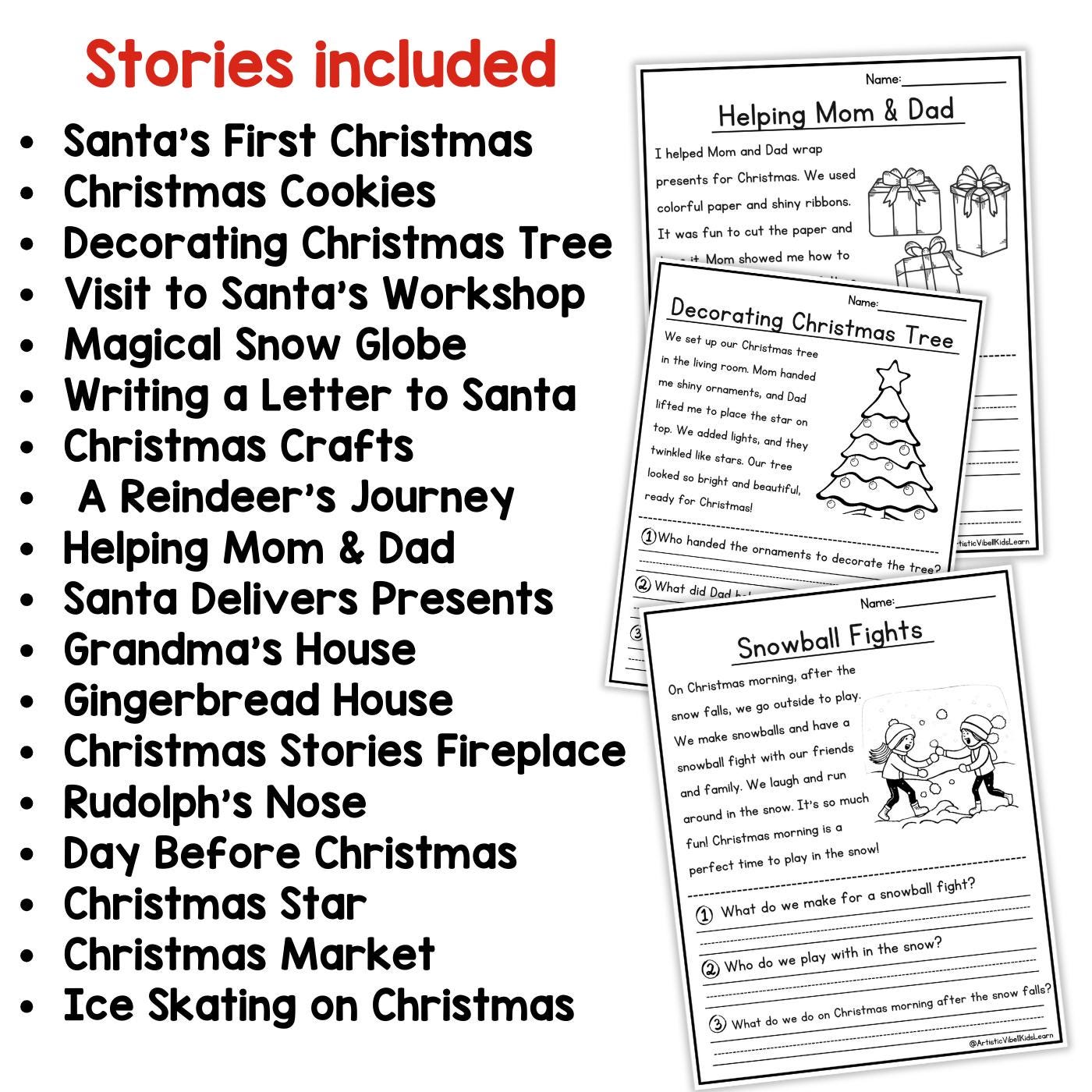 50 Christmas Reading Comprehension Printable - Kindergarten - First ...