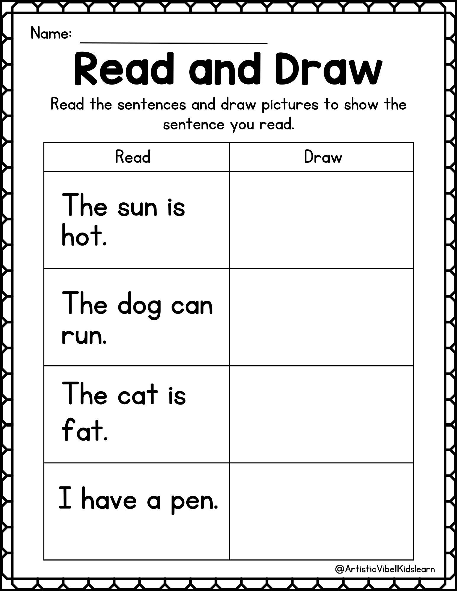 Phonics Worksheets My First CVC Sentences for Kindergarten and First ...