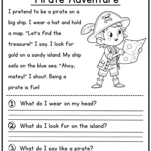 50 Kindergarten 1st Grade Reading Comprehension Passages Worksheets ...