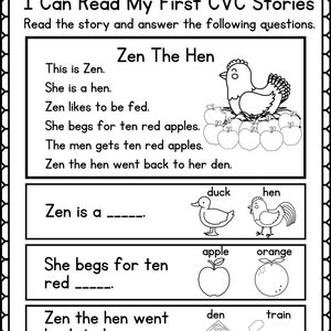 Phonics Worksheets My First CVC Sentences for Kindergarten and First ...