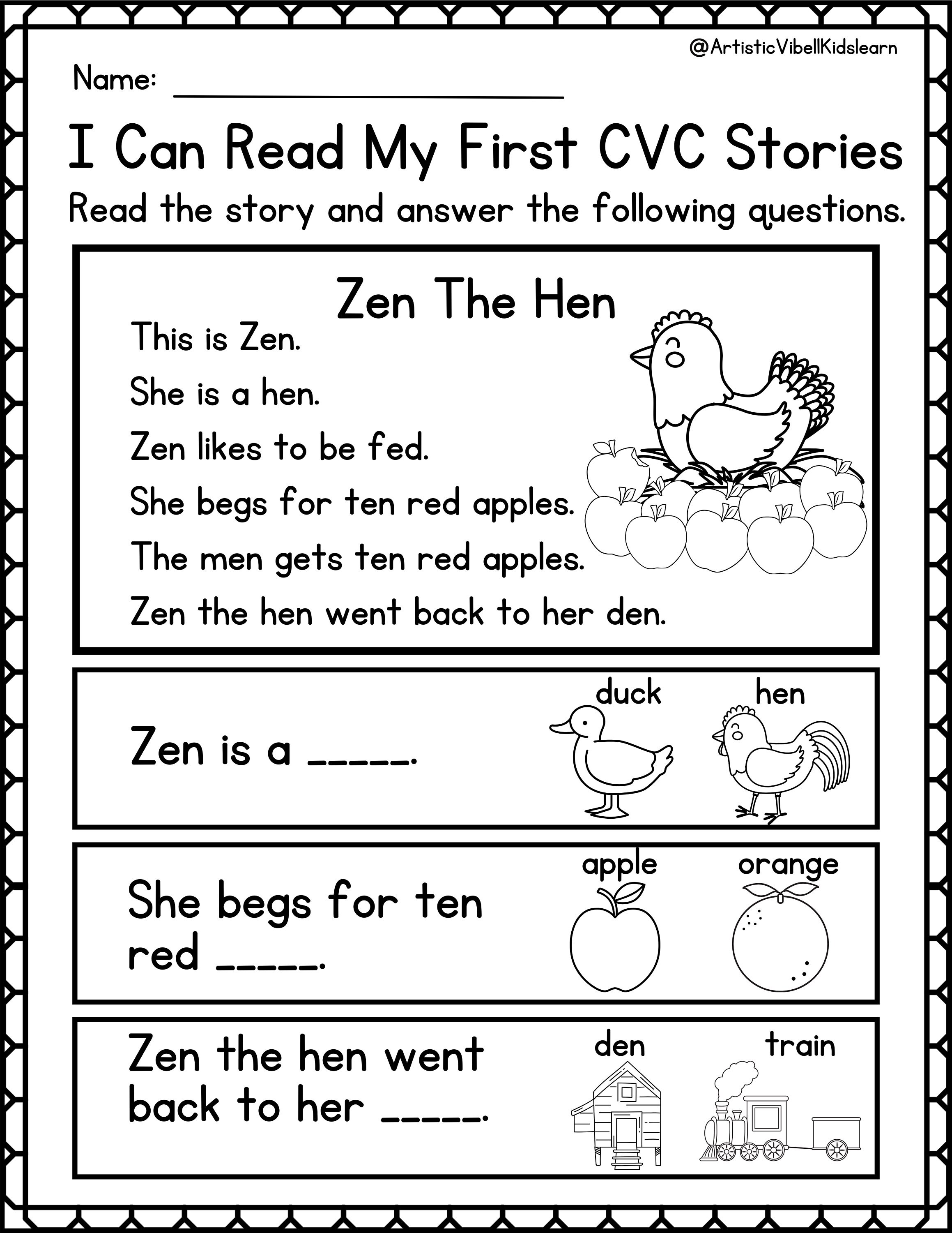 Phonics Worksheets My First CVC Sentences for Kindergarten and First ...