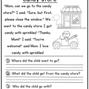 50 Kindergarten 1st Grade Reading Comprehension Passages Worksheets ...