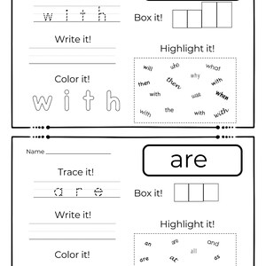100 Sight Word Worksheet Fry Sight Words Prek-1st Grade Engaging 100 ...