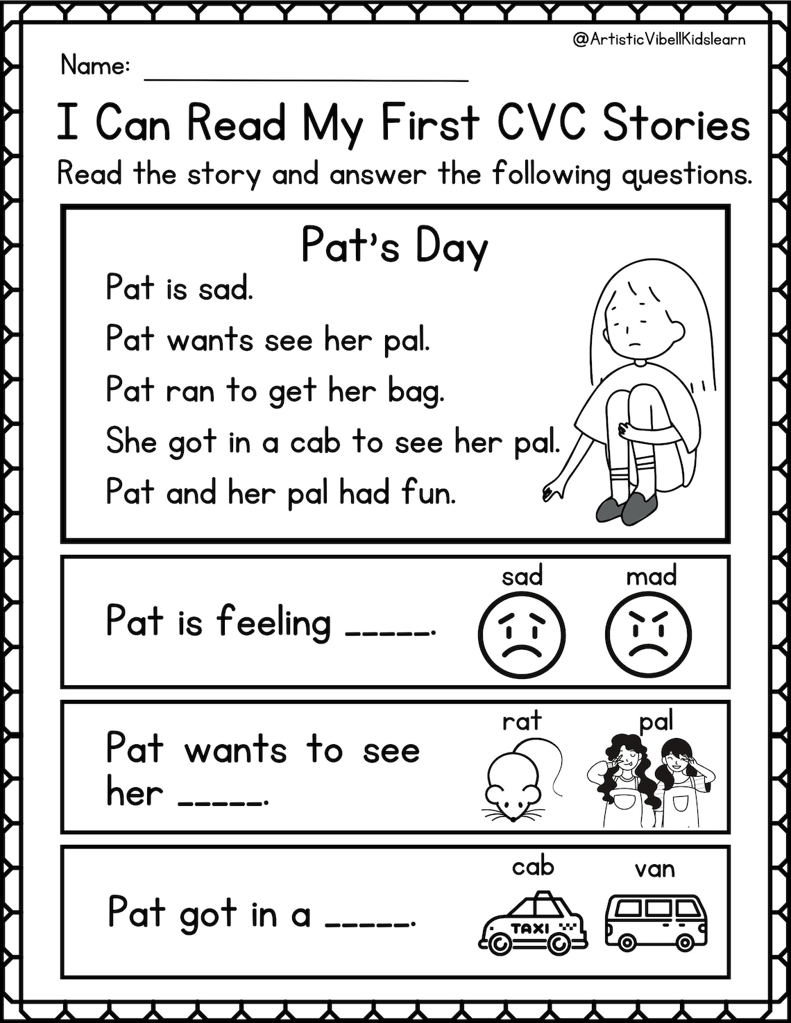 Phonics Worksheets My First CVC Sentences for Kindergarten and First ...