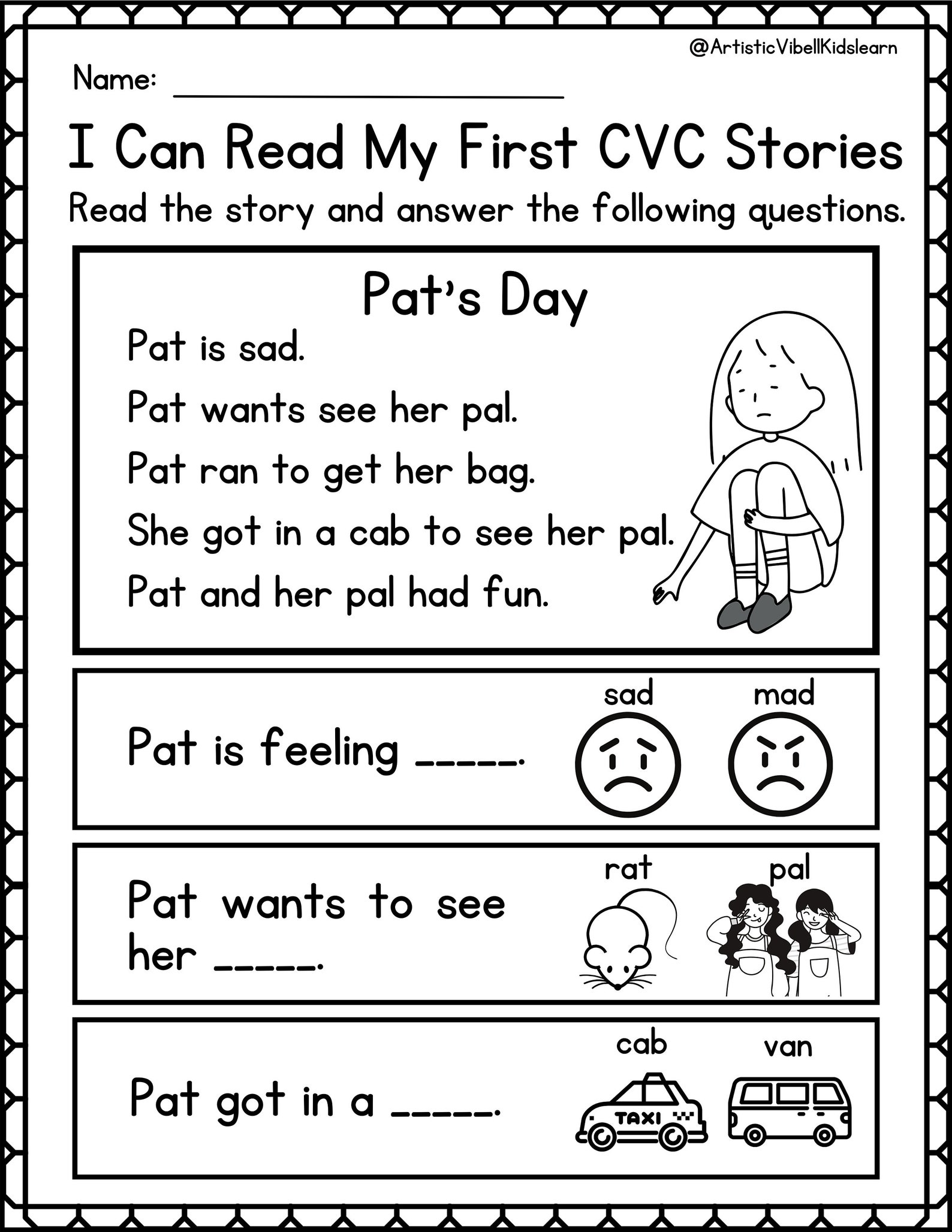 Phonics Worksheets My First CVC Sentences for Kindergarten and First ...