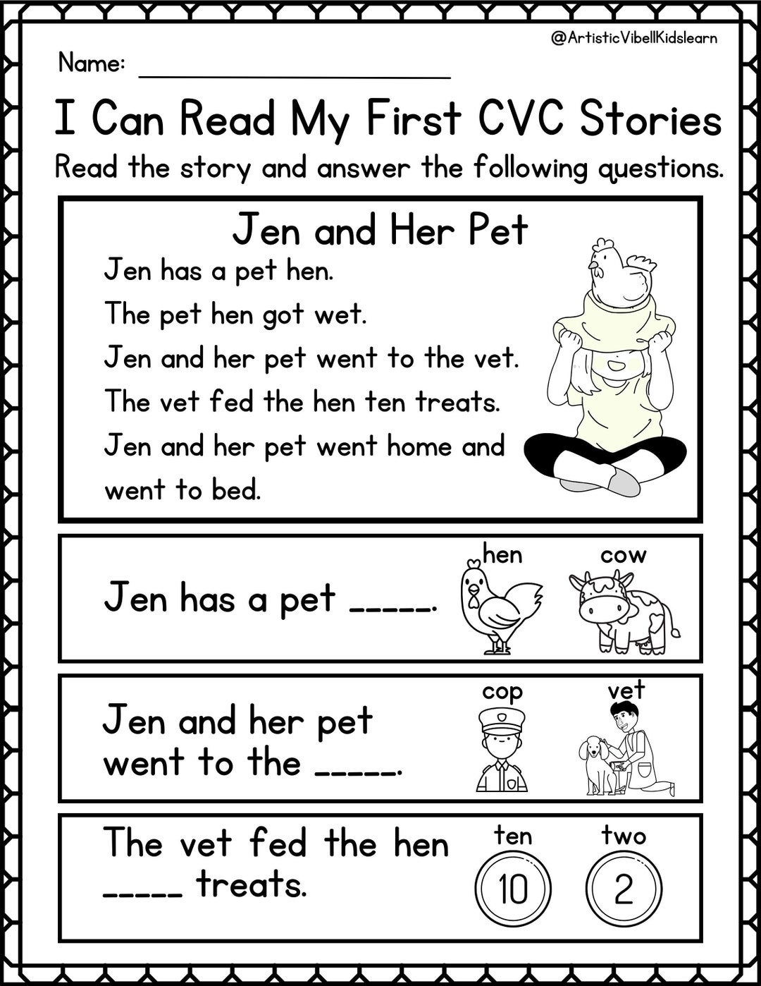 Phonics Worksheets My First CVC Sentences for Kindergarten and First Grade CVC Reading Stories ...