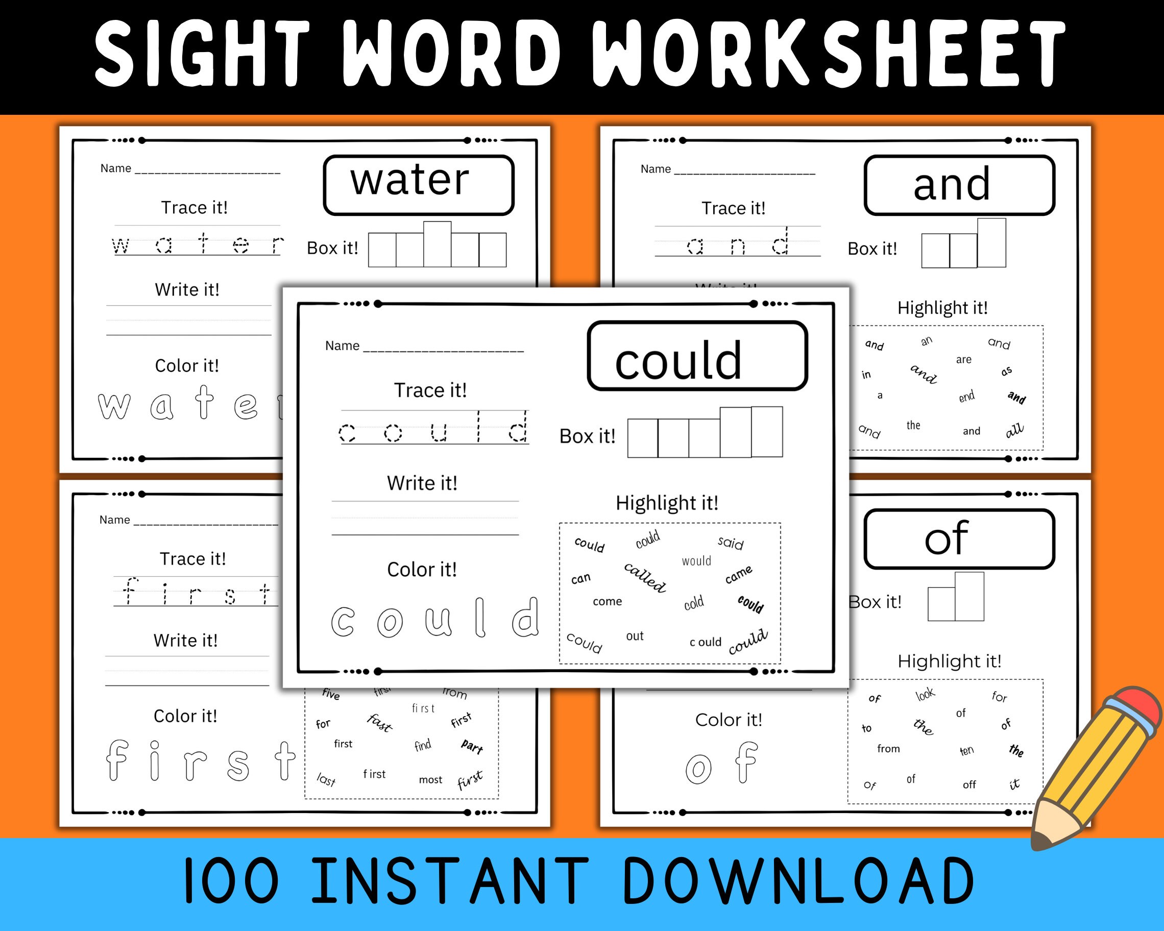 100 Sight Word Worksheet Fry Sight Words Prek-1st Grade Engaging 100 ...