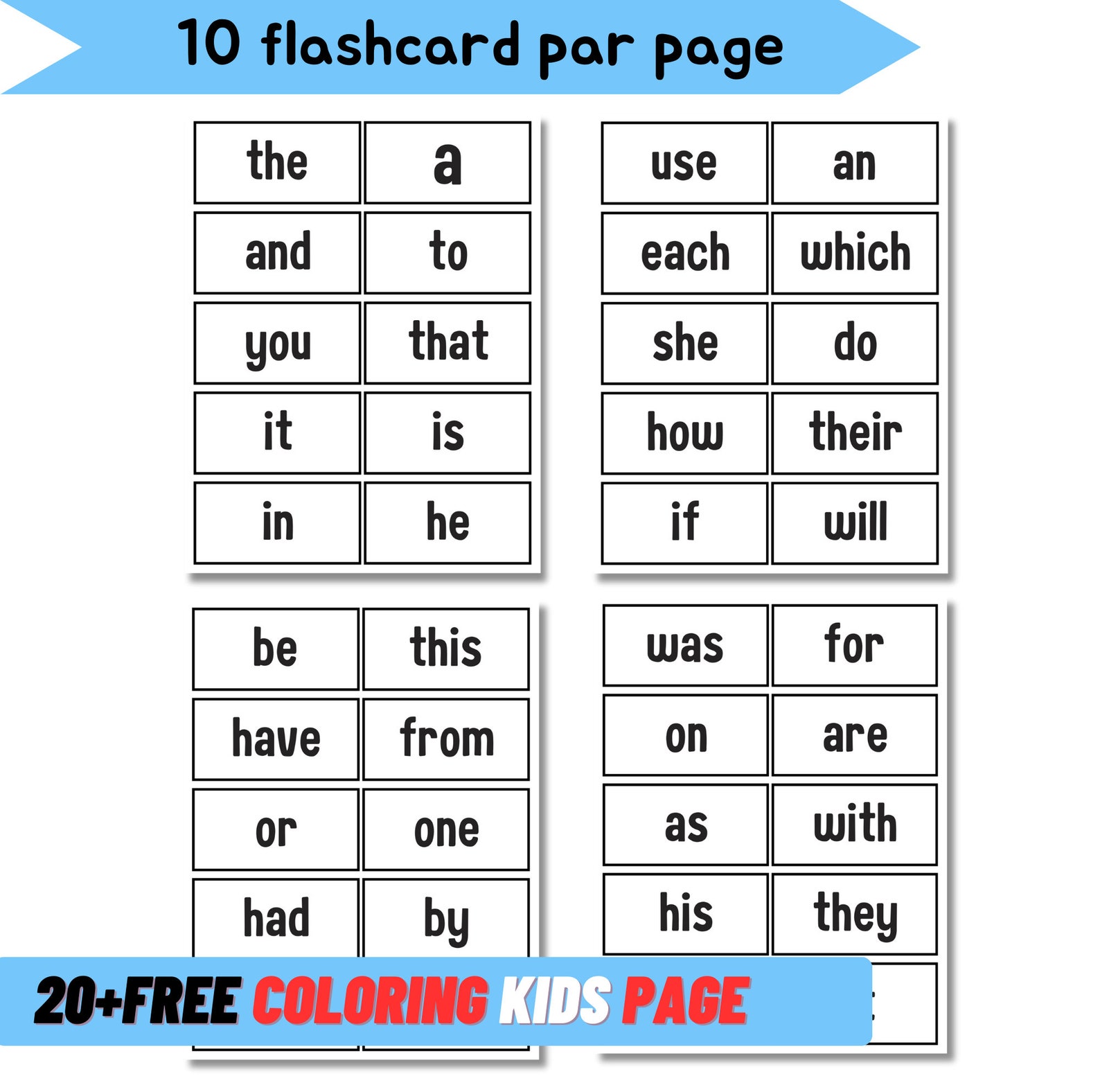 100 Printable Fry's First Hundred Sight Word Flashcards. Prek-1st Grade ...