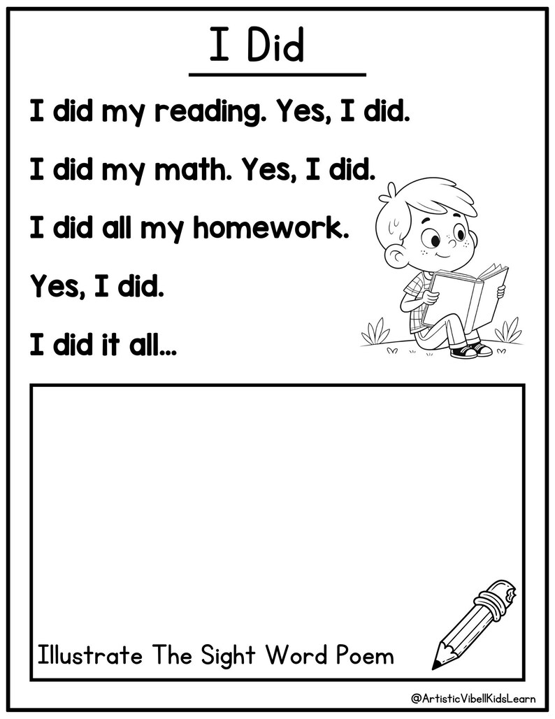 50 Printable Fry's Sight Word Poems Pages Reading Sentences and ...