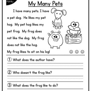 50 Kindergarten 1st Grade Reading Comprehension Passages Worksheets ...