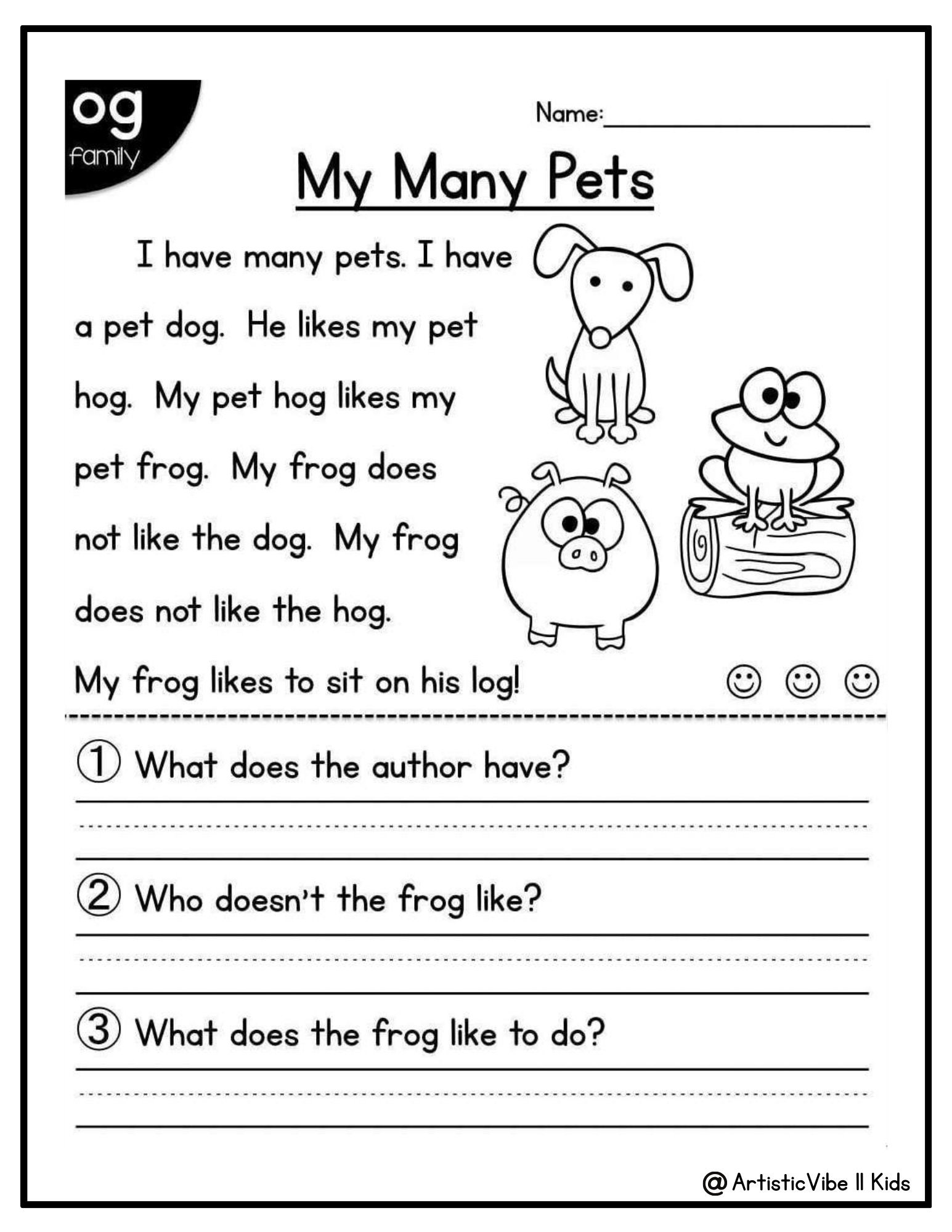 50 Kindergarten 1st Grade Reading Comprehension Passages Worksheets ...
